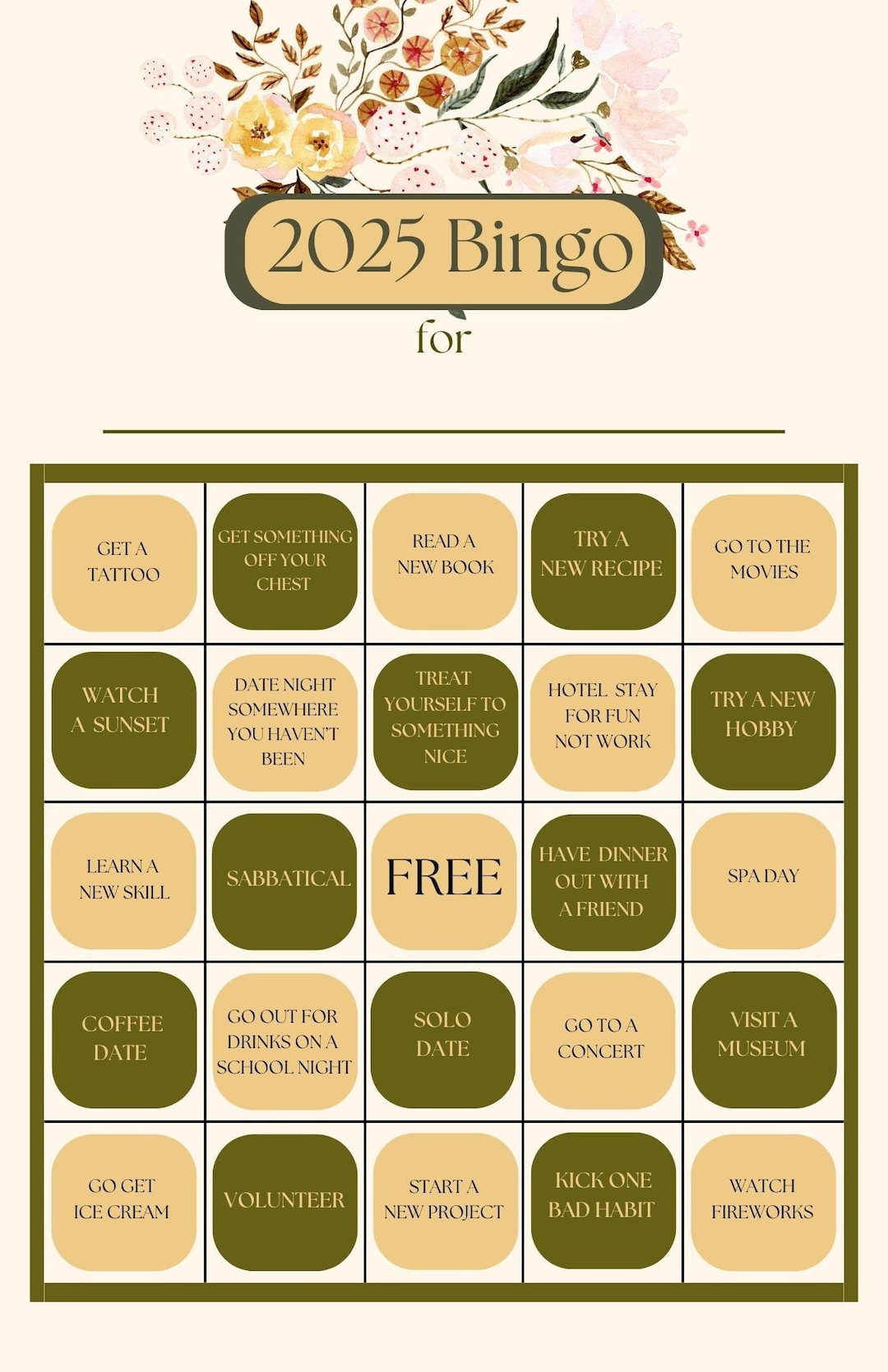 2025 Bingo Card - Etsy