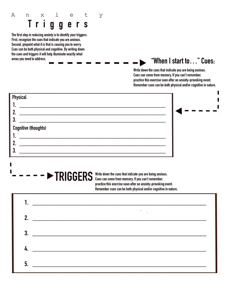Triggers and Anxiety Reduction Worksheet / Managing Thoughts / CBT - Etsy