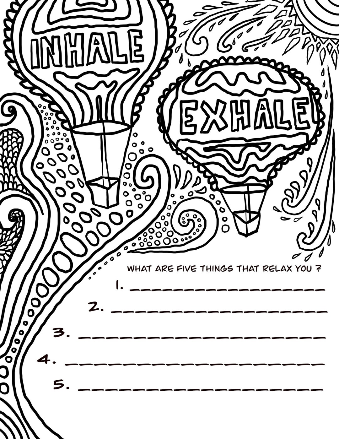 Inhale / Exhale Coloring and Doodle Sheet / Worksheet for Reducing ...