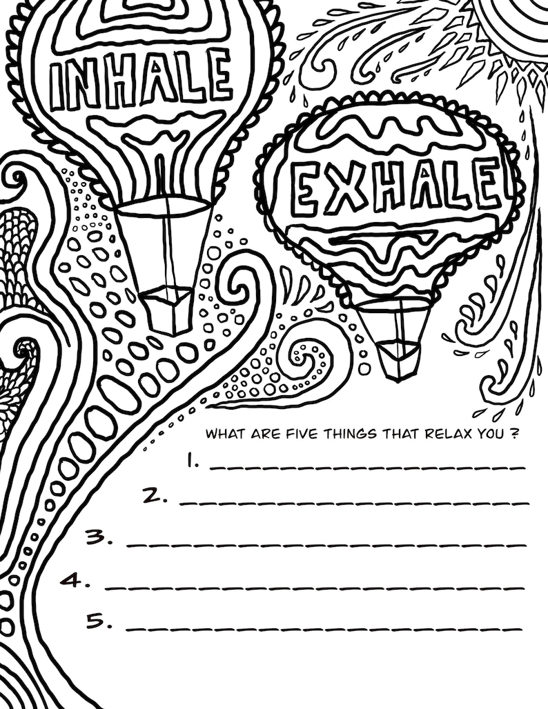 Inhale / Exhale Coloring and Doodle Sheet / Worksheet for Reducing ...