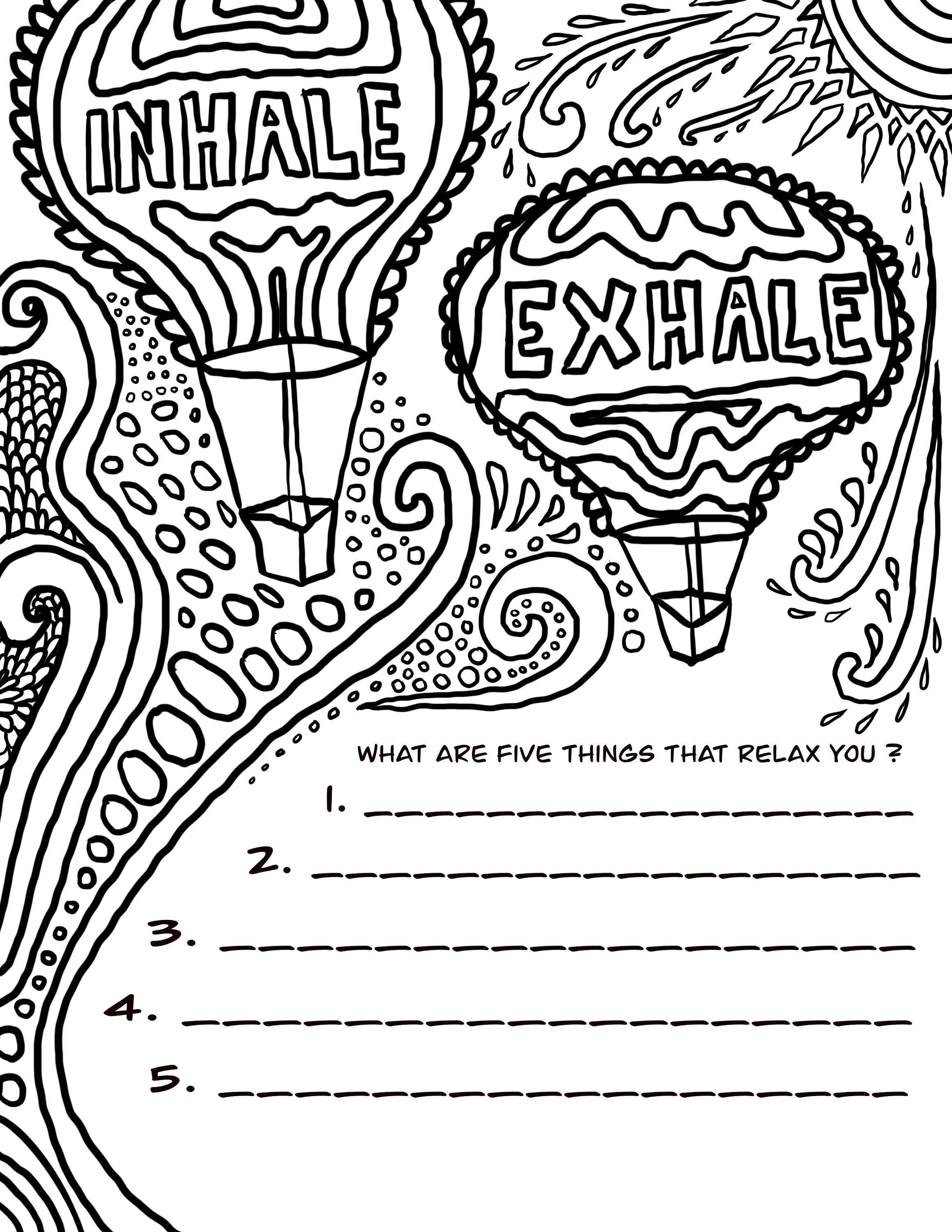 Inhale / Exhale Coloring and Doodle Sheet / Worksheet for Reducing ...