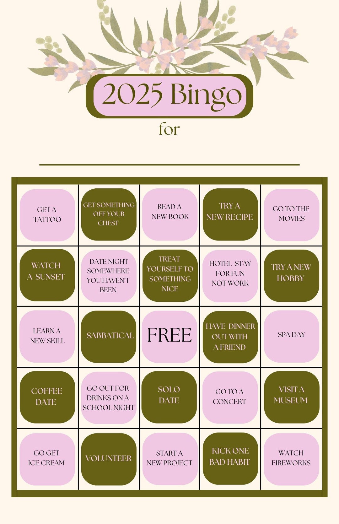 2025 Bingo Card - Etsy