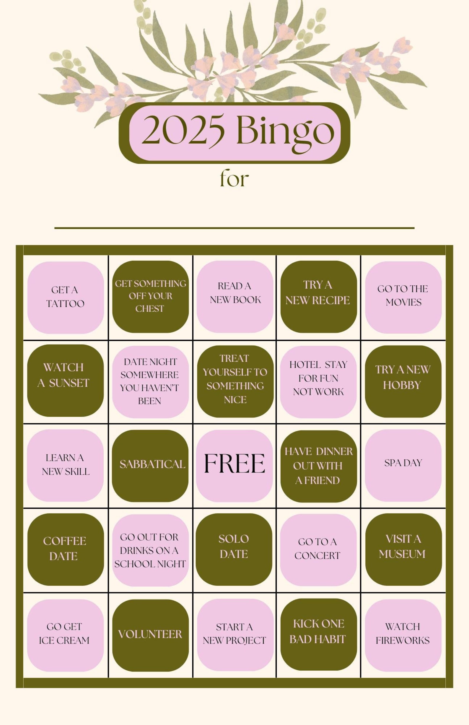 2025 Bingo Card - Etsy