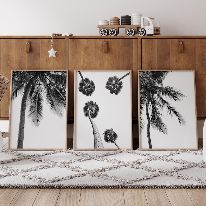 Palm Tree Prints, Set of 3 Prints, Black and White Set of 3, Wall Decor ...
