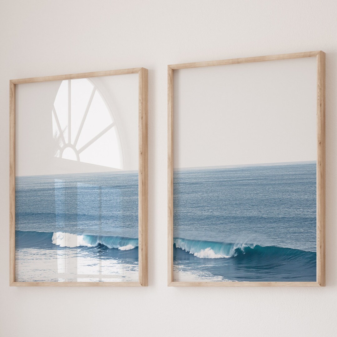 Ocean Waves Print Beach Wall Art Set of 2 Ocean Prints Blue Sea Print Ocean Photography Coastal ...