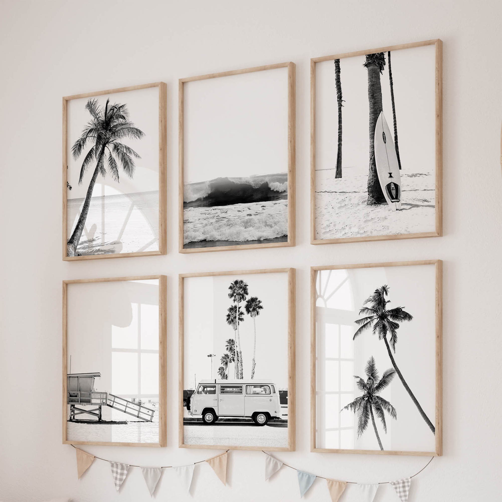 Set of 6 Beach Prints Black and White Beach Wall Art Prints Palm Prints ...