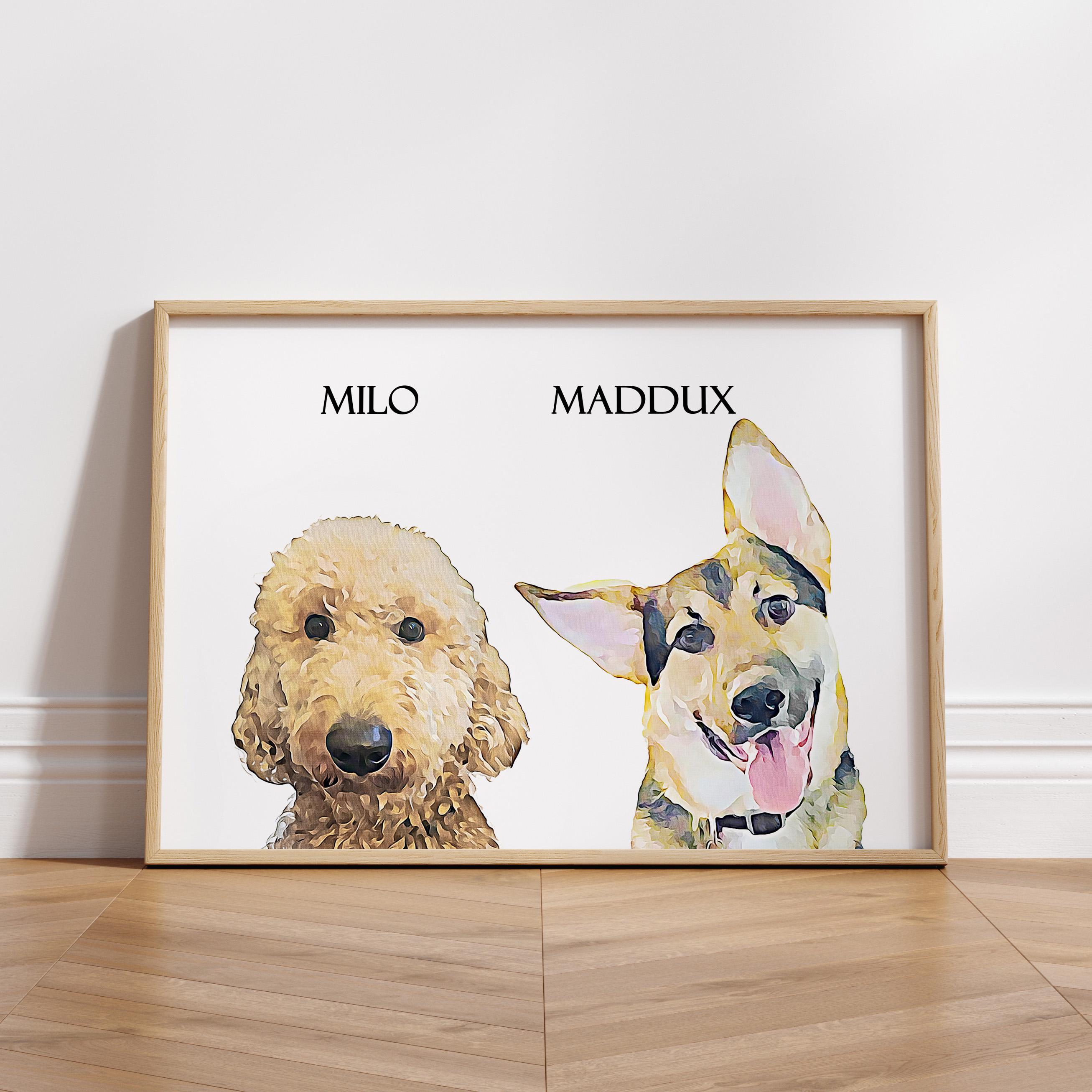Custom Pet Portrait, Personalized Dog Gift, Multiple Dog Portrait, Pets ...