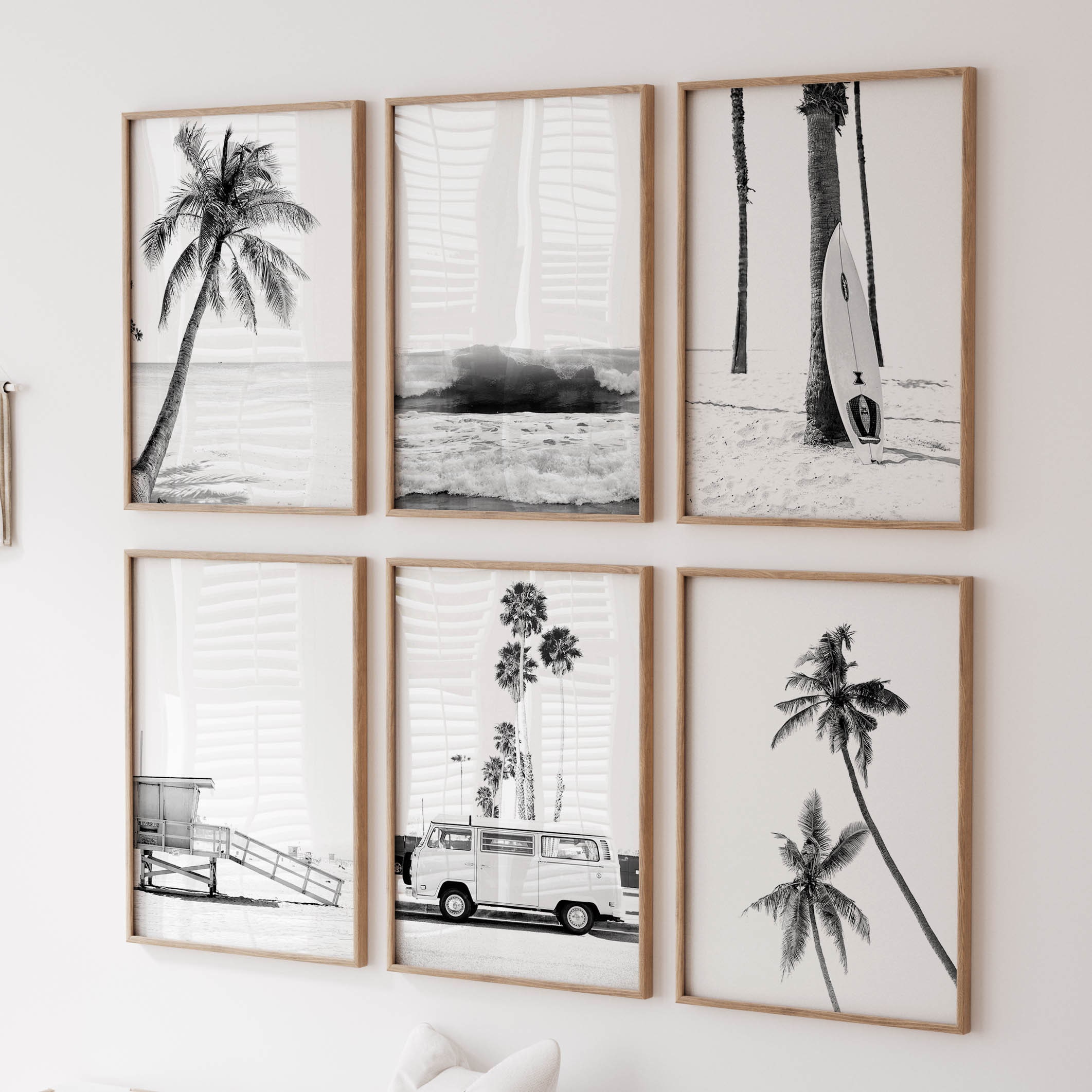 Set of 6 Beach Prints Black and White Beach Wall Art Prints Palm Prints ...