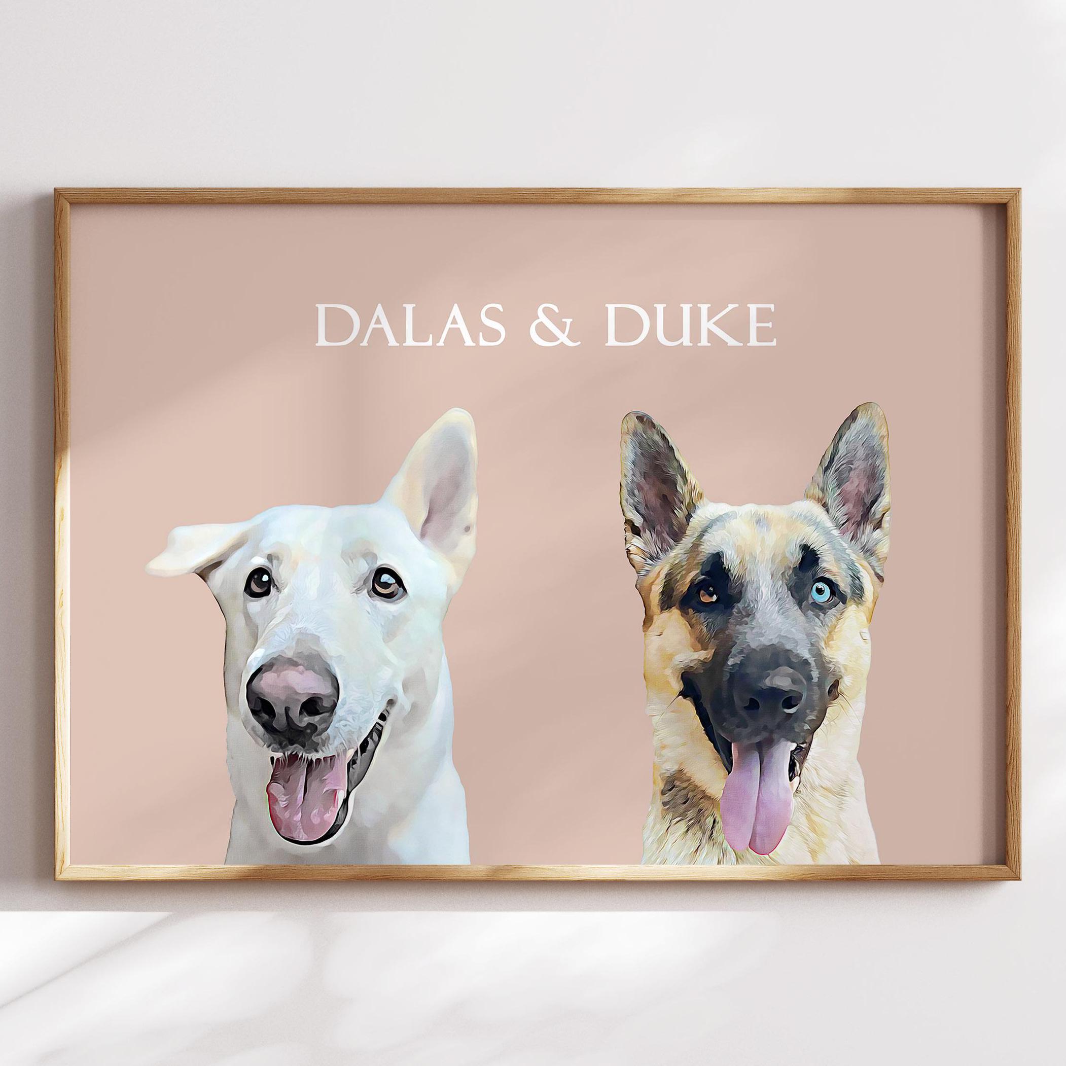 Custom Pet Portrait, Personalized Dog Gift, Multiple Dog Portrait, Pets ...
