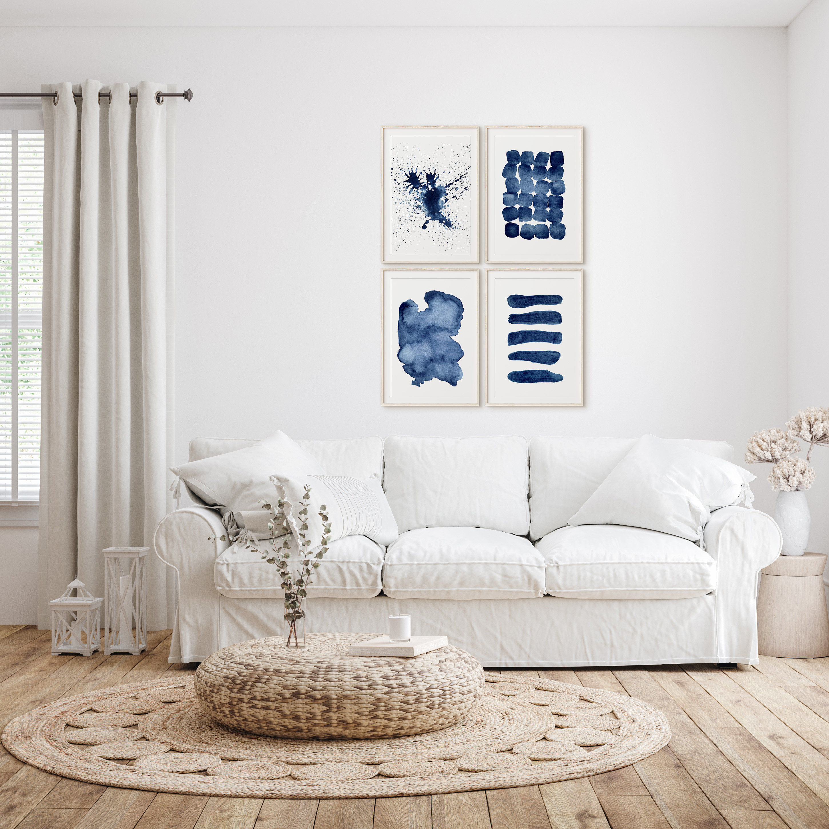 Navy Blue Wall Art Abstract Watercolor Print Set of 4 Prints Blue ...