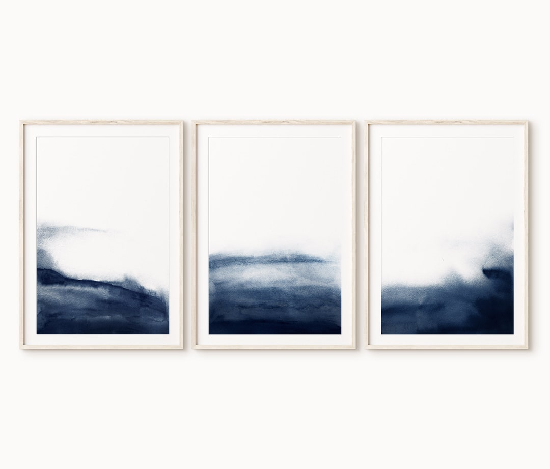 Navy Blue Wall Art Set of 3 Prints Abstract Wall Art Prints - Etsy