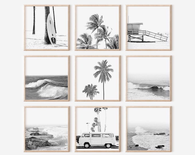 Prints, Coastal, Digital Prints, Set of 9 Prints, Square Prints, Black ...