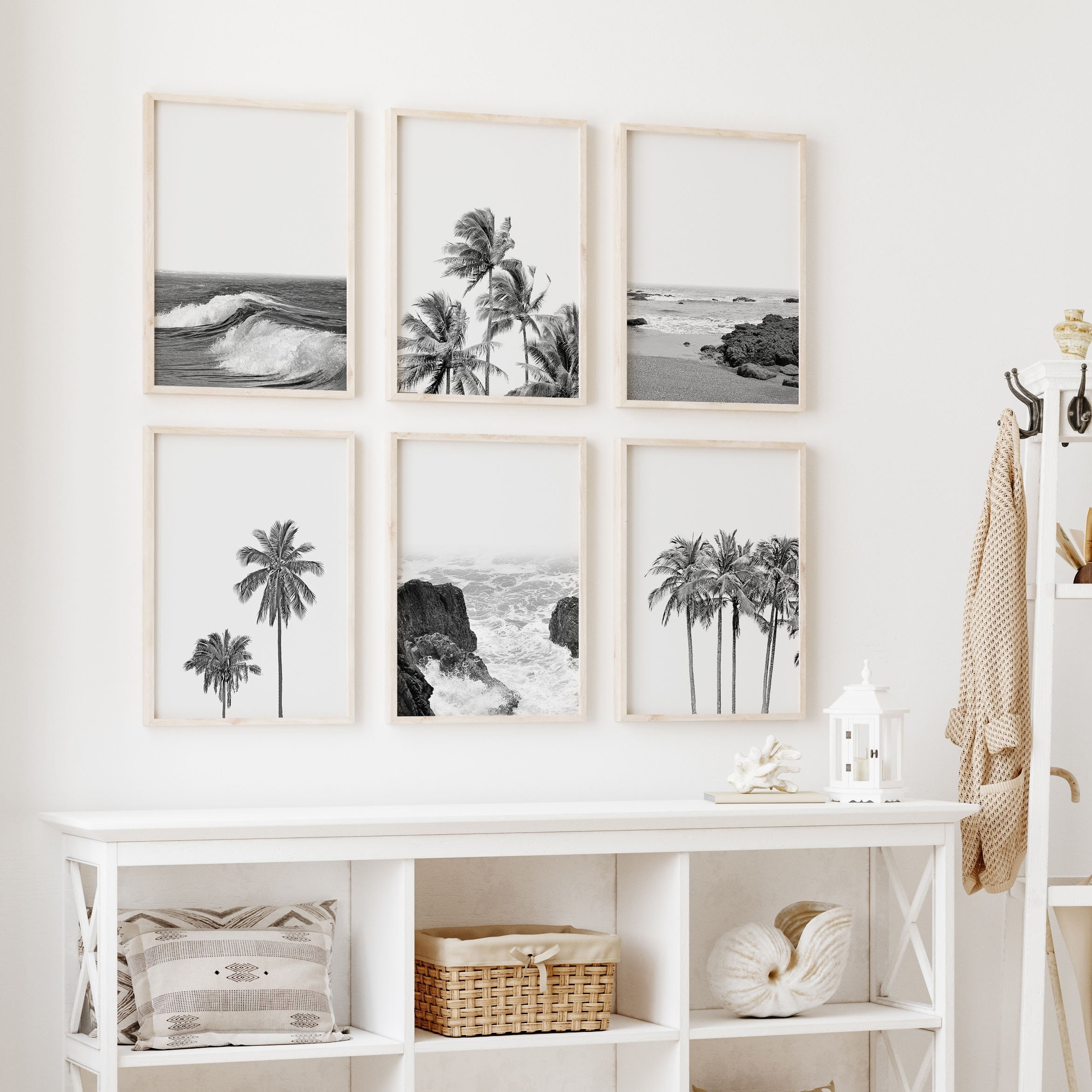 Set of 6 Beach Prints Ocean Prints Coastal Print Set Black and White ...