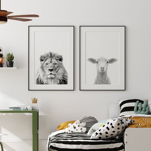 Lion and Lamb Wall Art Lion Print Wall Art Decor Nursery Print Black ...