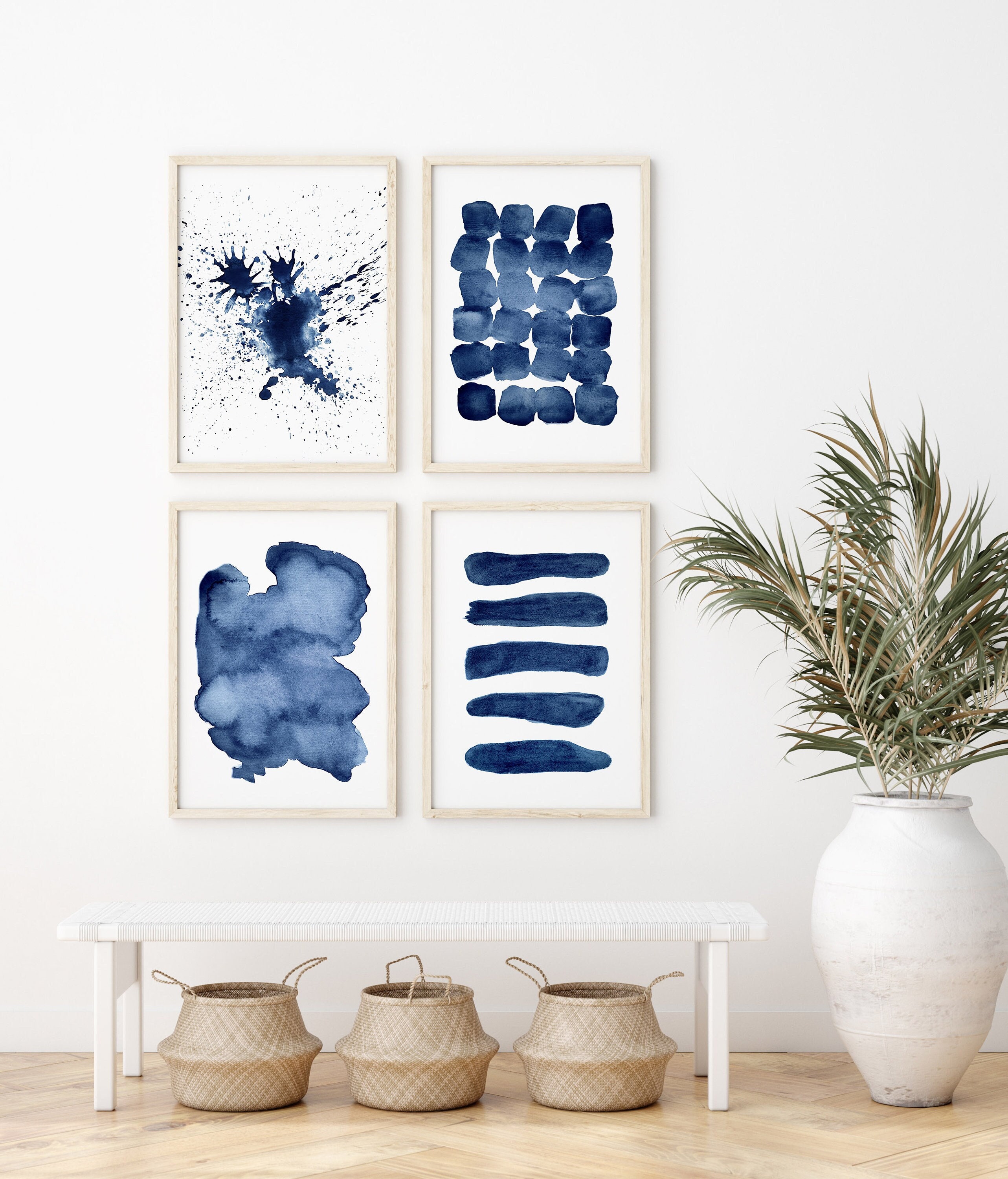 Navy Blue Wall Art Abstract Watercolor Print Set of 4 Prints Blue ...