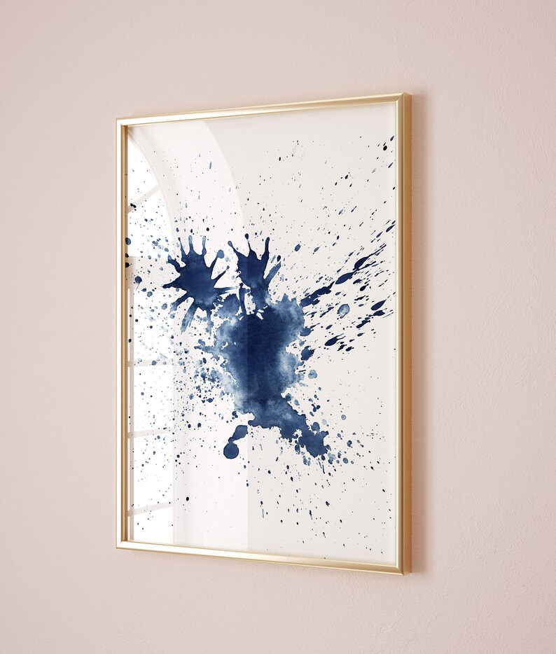 Abstract Watercolor Prints Navy Painting Abstract Set of 6 Blue Wall ...