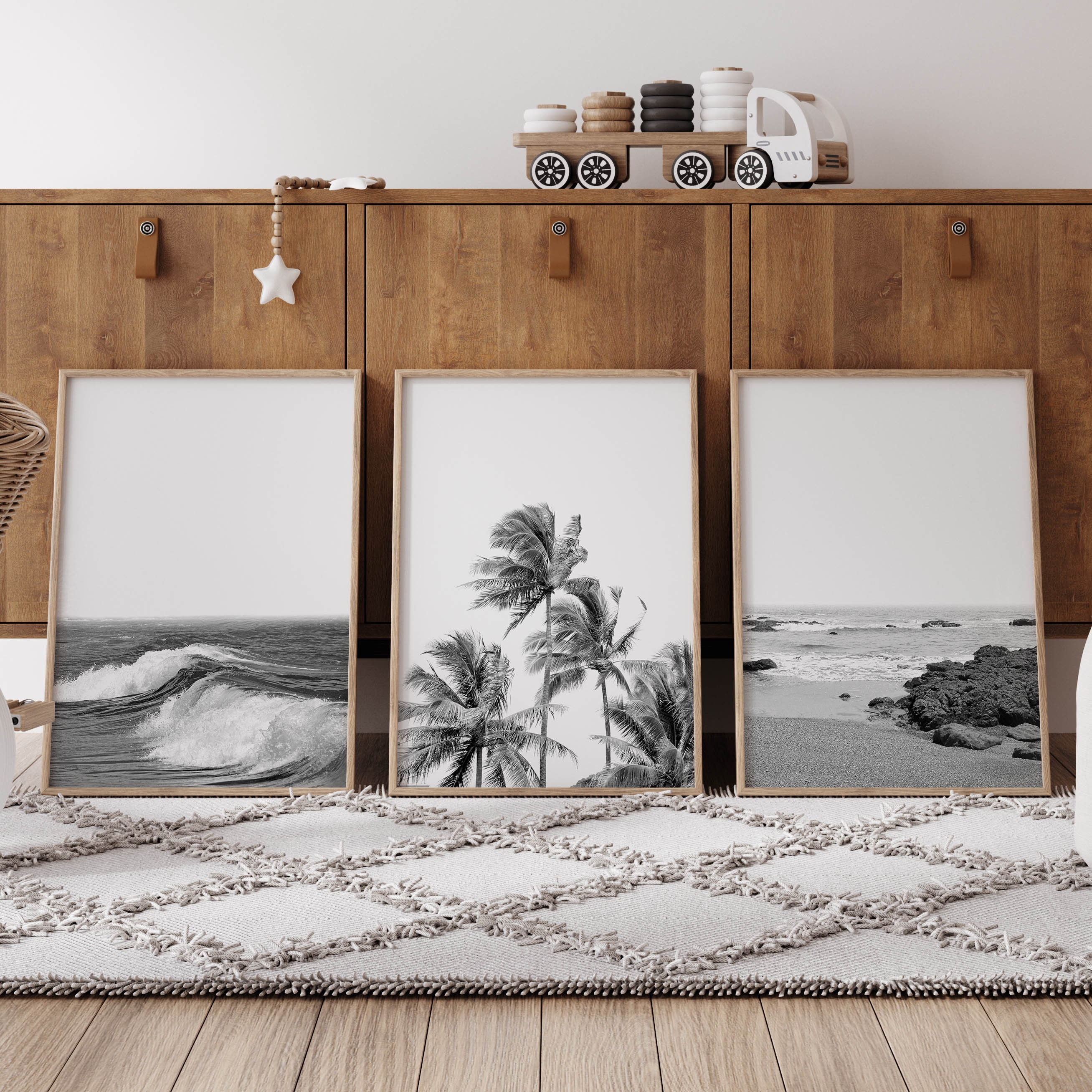 Set of 6 Beach Prints Ocean Prints Coastal Print Set Black and White ...