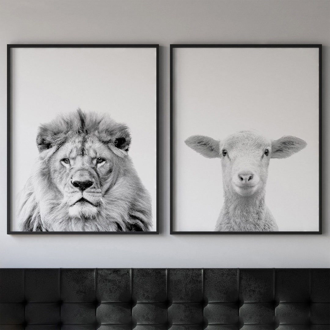 Lion and Lamb Wall Art Lion Print Wall Art Decor Nursery Print Black ...