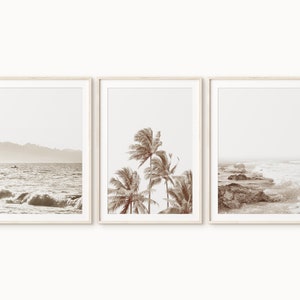 Set of 3 Beach Prints Coastal Wall Art Neutral Beach Print Palm Prints ...