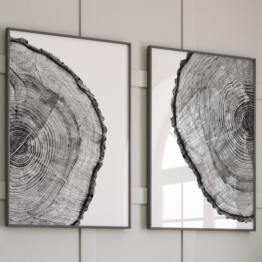 Tree Rings Print Printable Art Tree Stump Black and White Print Set of ...
