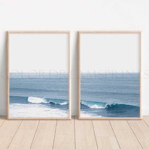 Ocean Waves Print Beach Wall Art Set of 2 Ocean Prints Blue Sea Print ...
