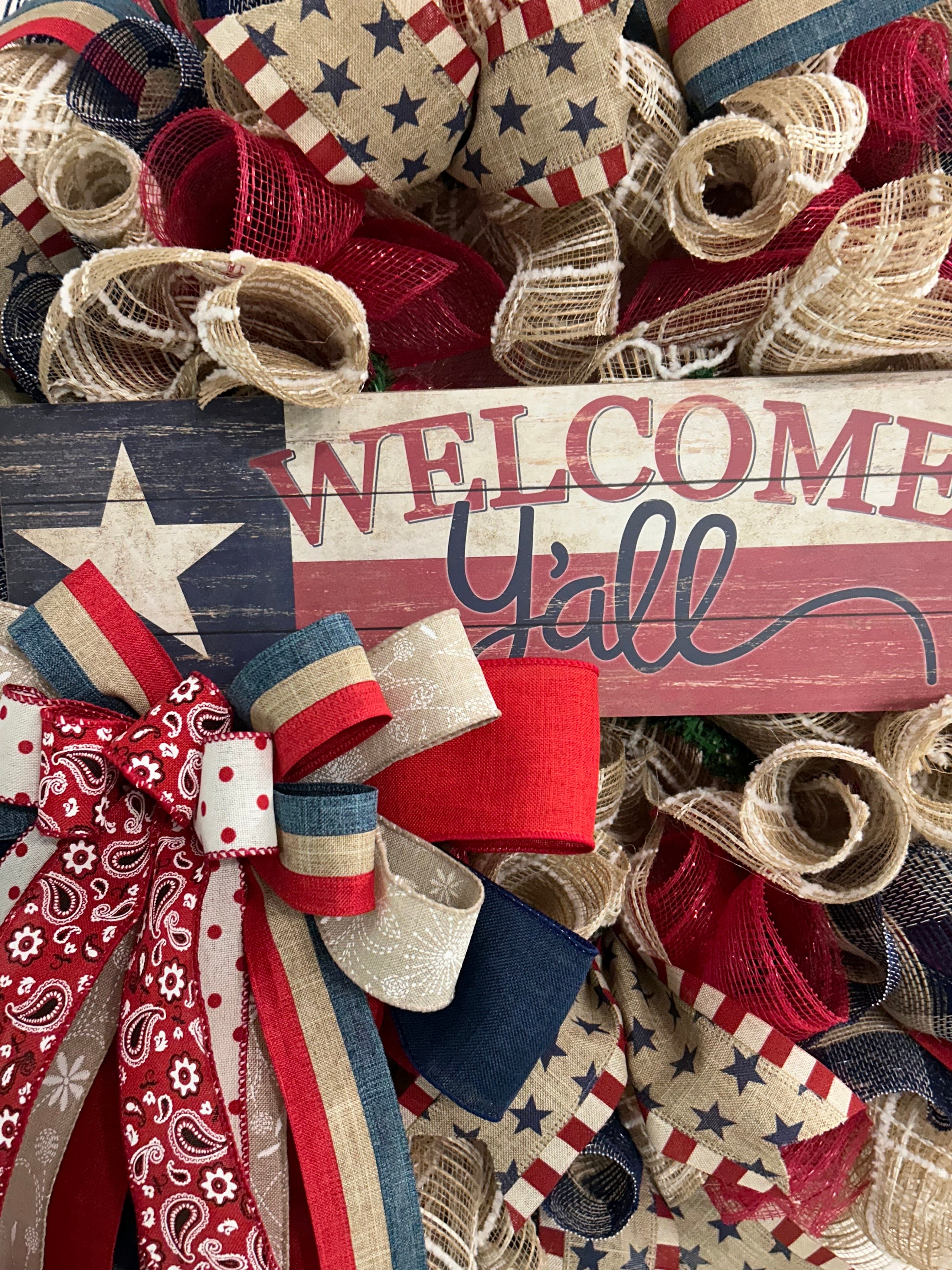Rustic Farmhouse Welcome Yall Wreath, Texas Wreath, Everyday Wreath ...