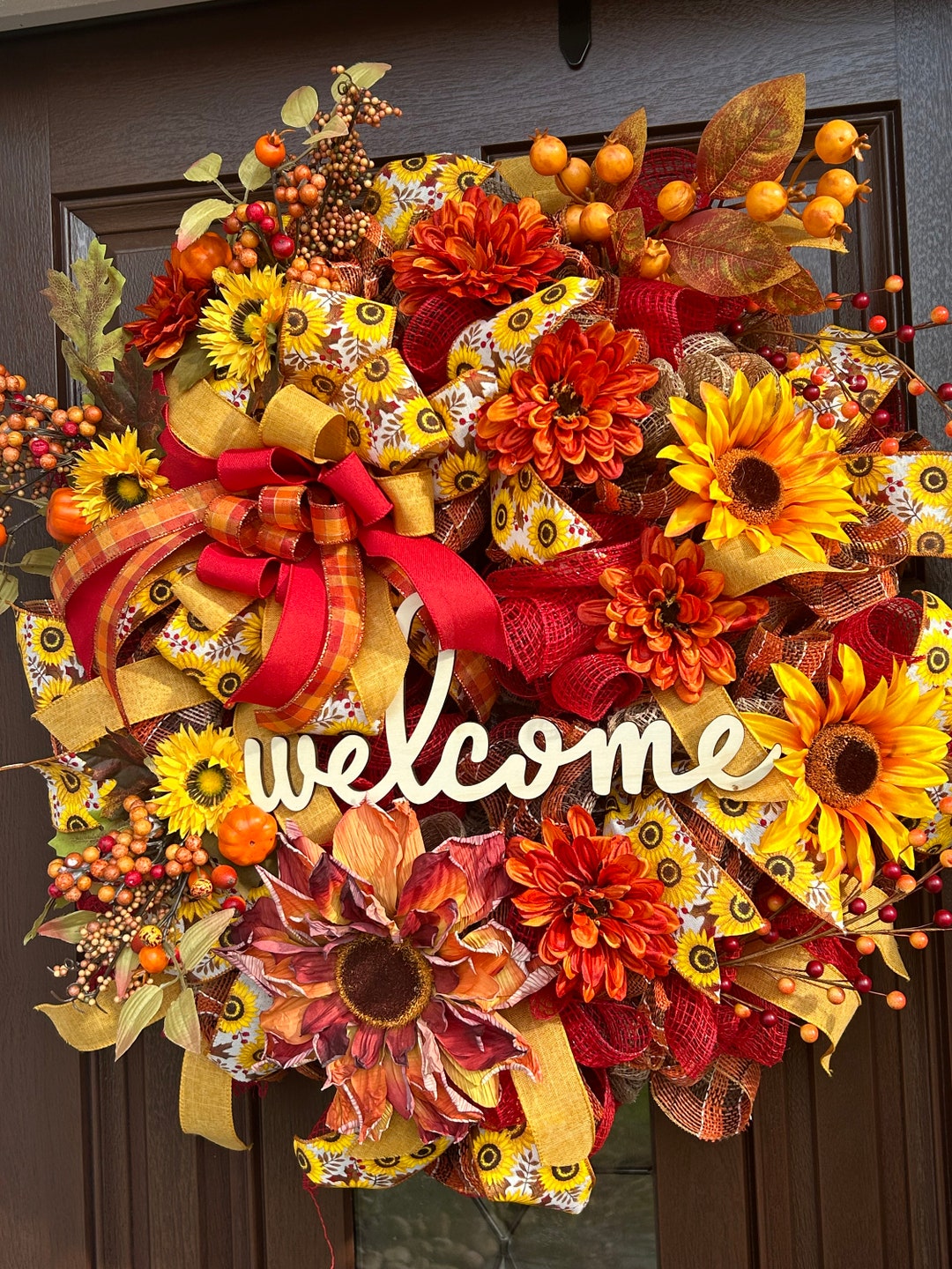 Welcome Wreath With Fall Florals, Fall Sunflower Decor, Large Fall ...