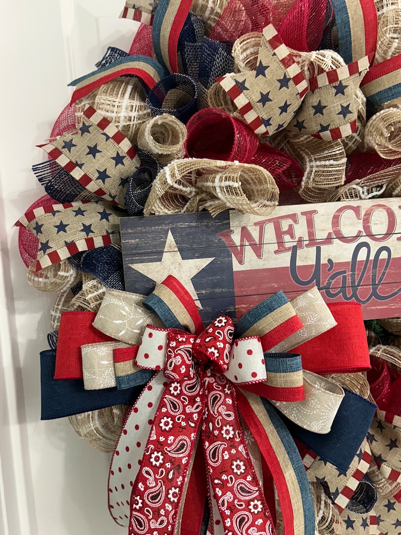 Rustic Farmhouse Welcome Yall Wreath, Texas Wreath, Everyday Wreath ...