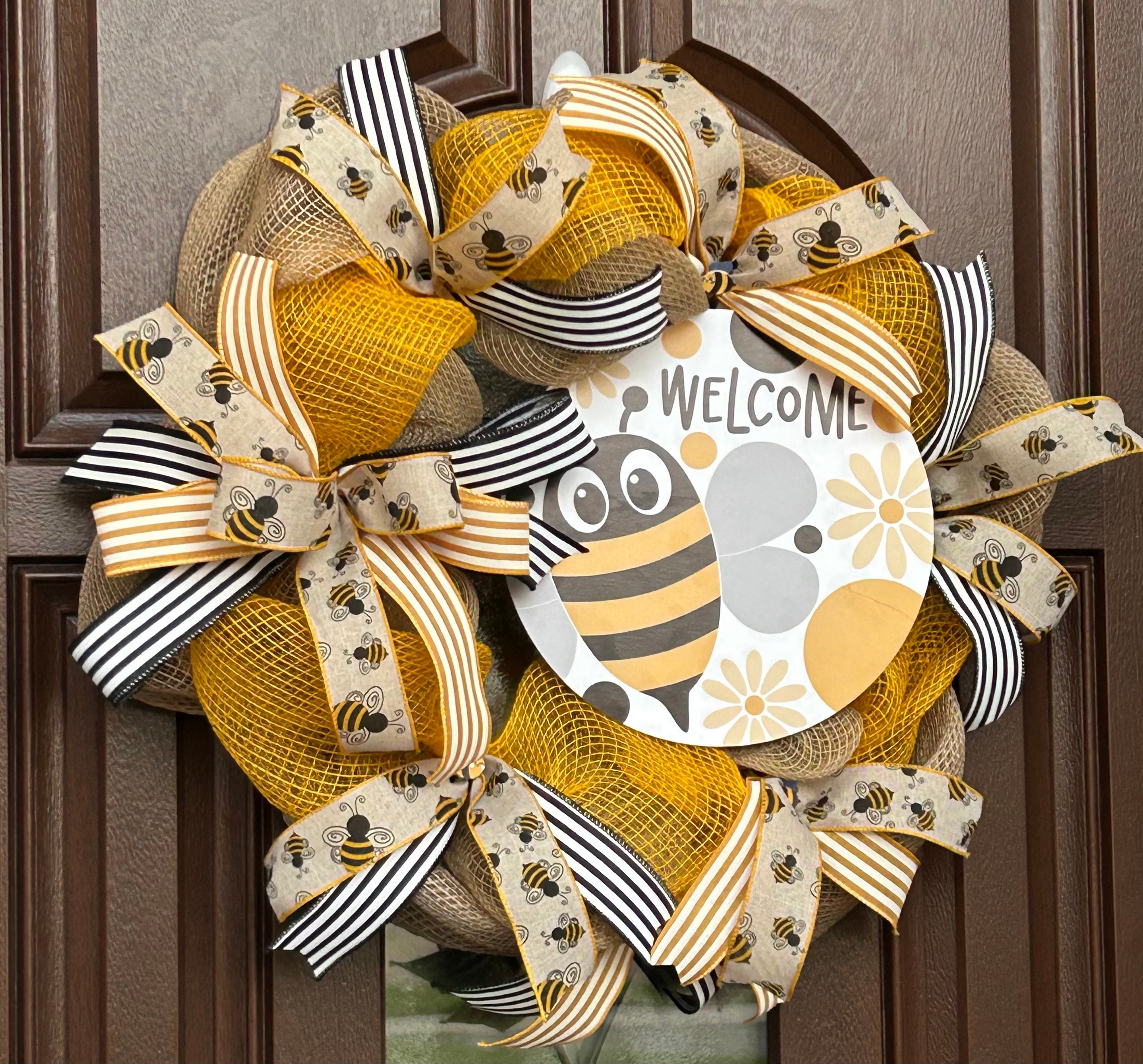 Welcome 'bee' Wreath, Bee Wreath for Front Door - Etsy