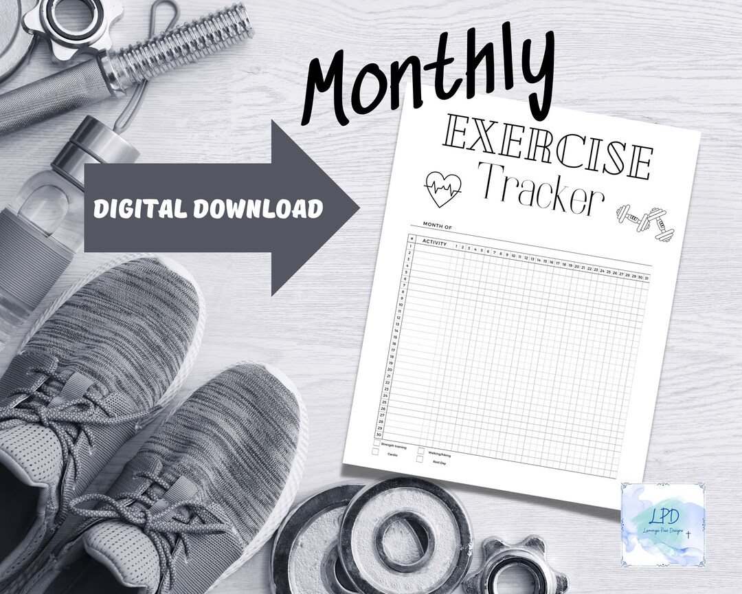 Digital and Printable Exercise Tracker Monthly Planner, Exercise ...