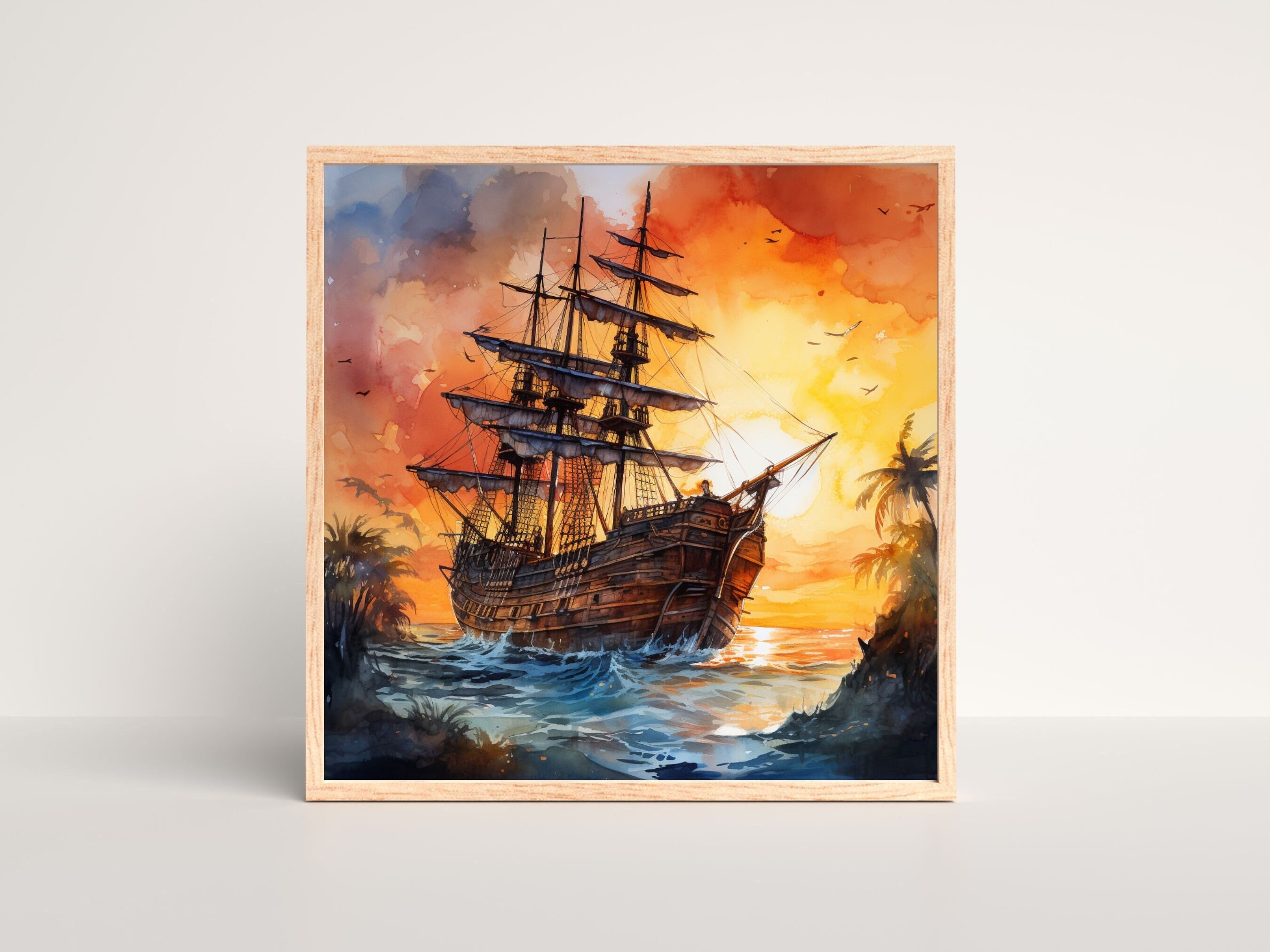 Pirate Ship Watercolor Painting