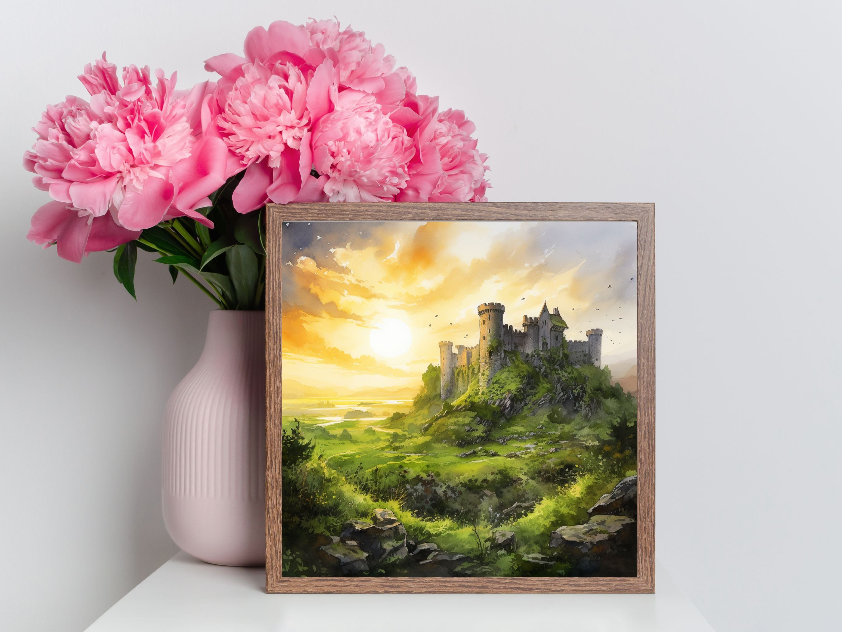 Watercolour Art Print of Medieval Castle Sunset Knights of - Etsy