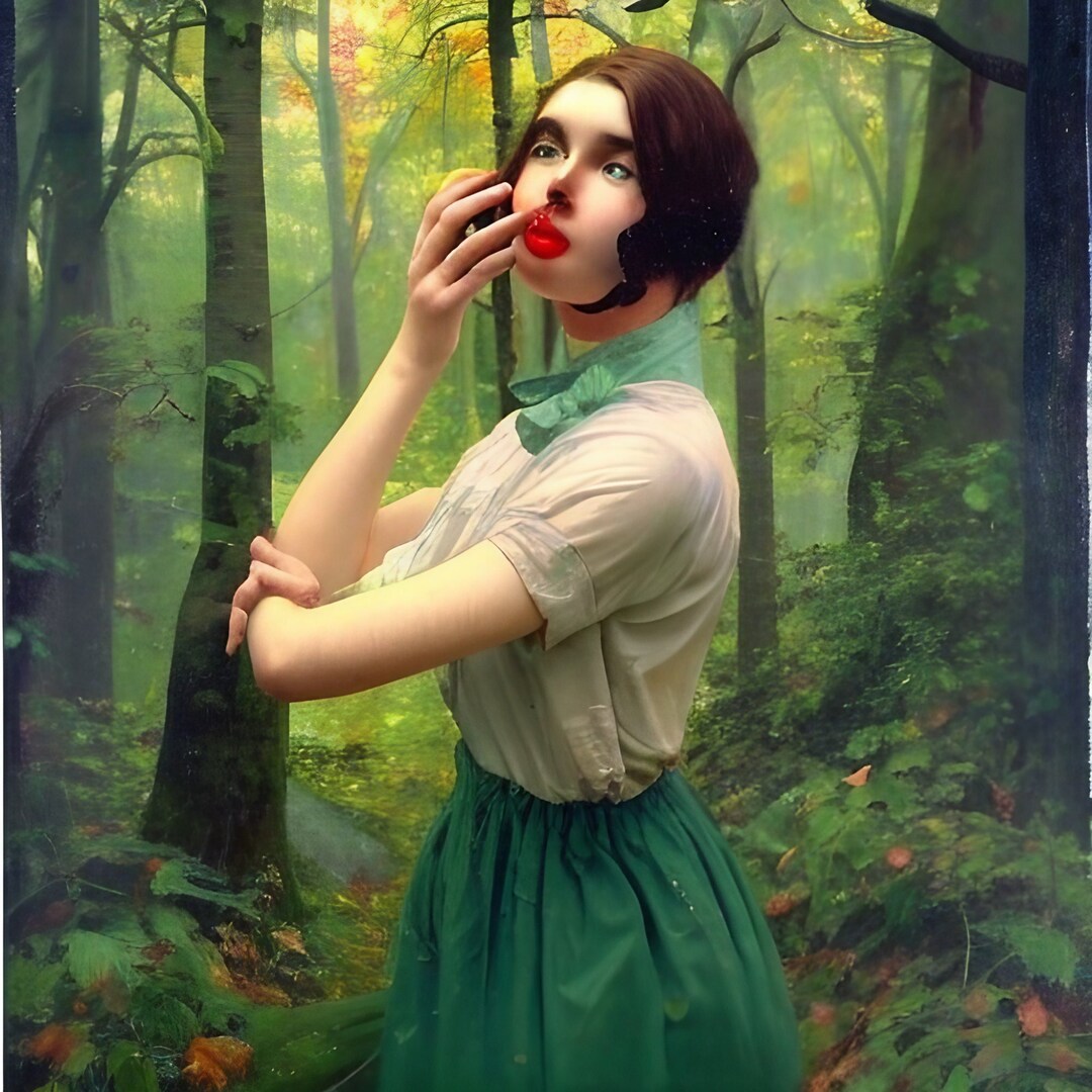 A Journey of Exploration an Art Portrait of a Woman With Red Lips and a ...