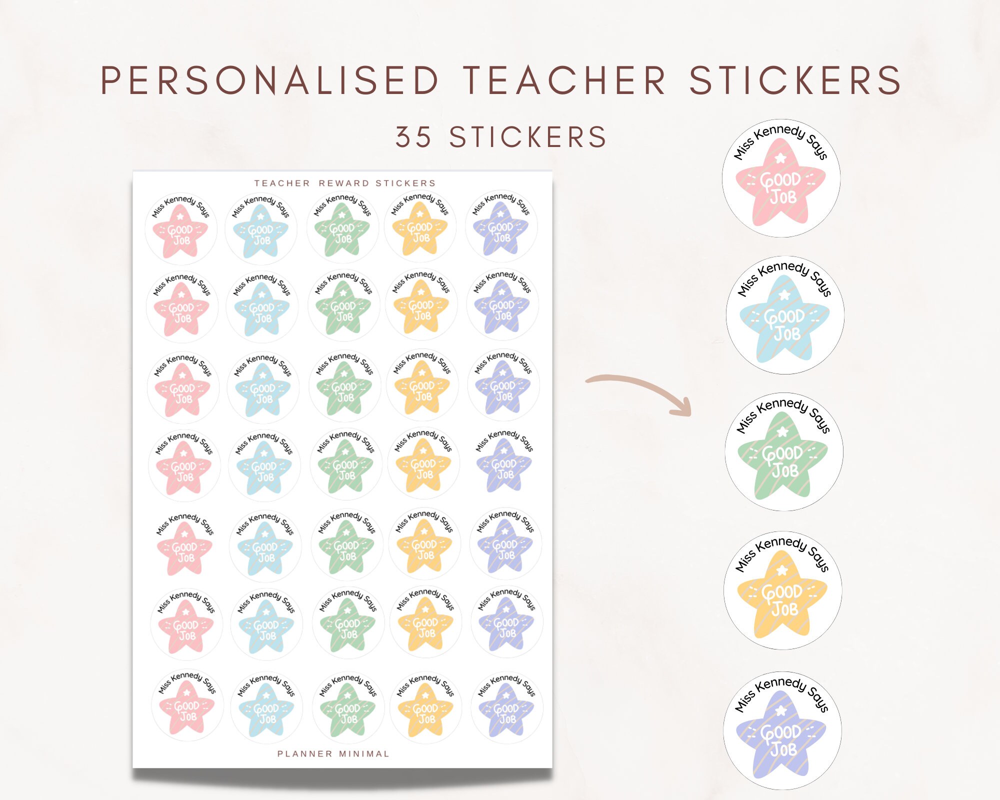 Good Job Teacher Stickers Star Teacher Stickers Personalised - Etsy ...