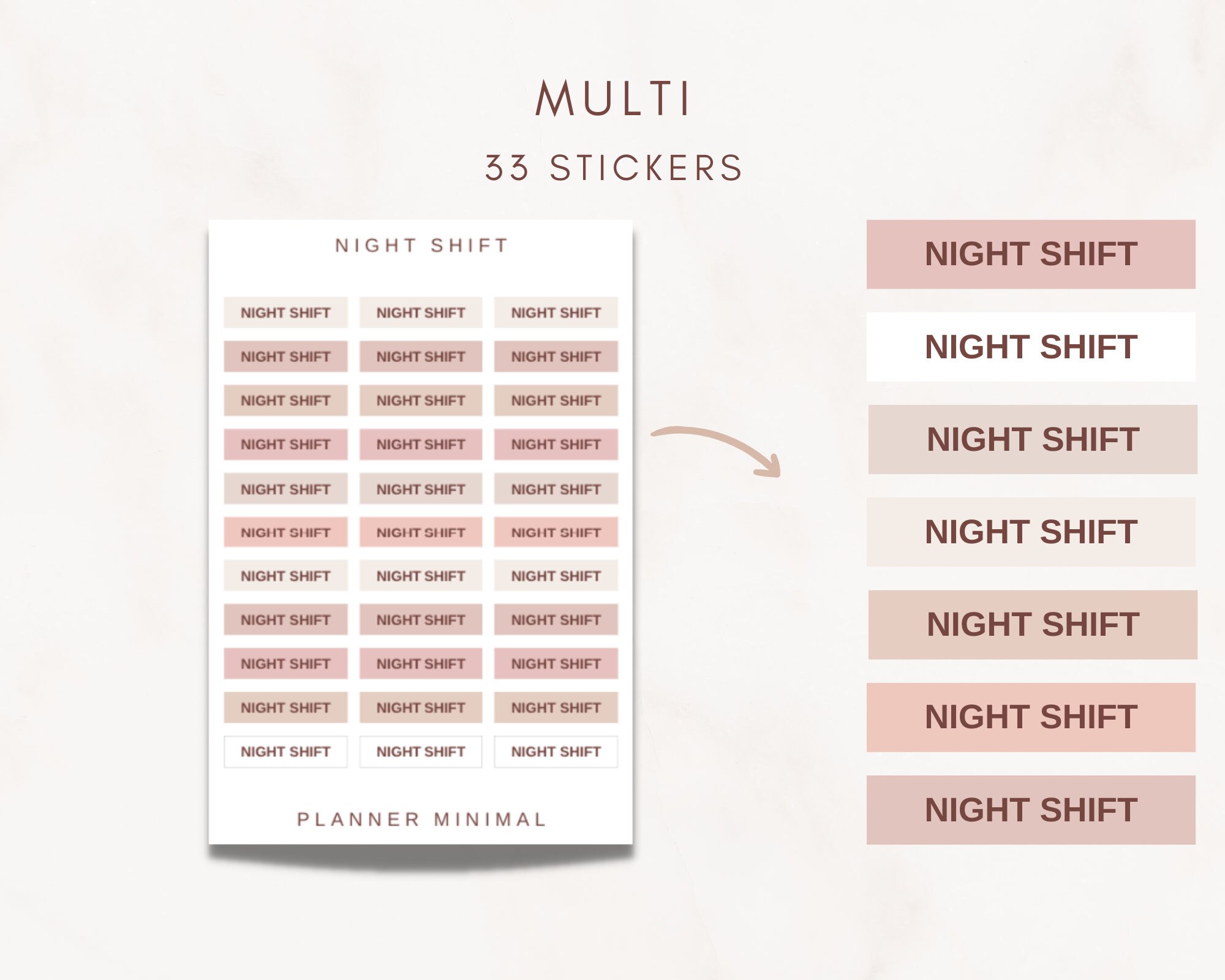 NIGHT SHIFT Planner Stickers, Neutral Planner Sticker Sheet, NURSE ...
