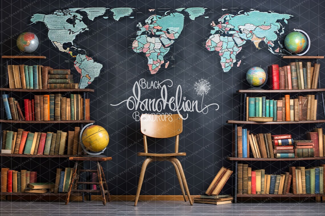 School Classroom, Books and Chalkboard Digital Backdrop, Digital ...