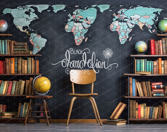 School Classroom, Books and Chalkboard Digital Backdrop, Digital ...