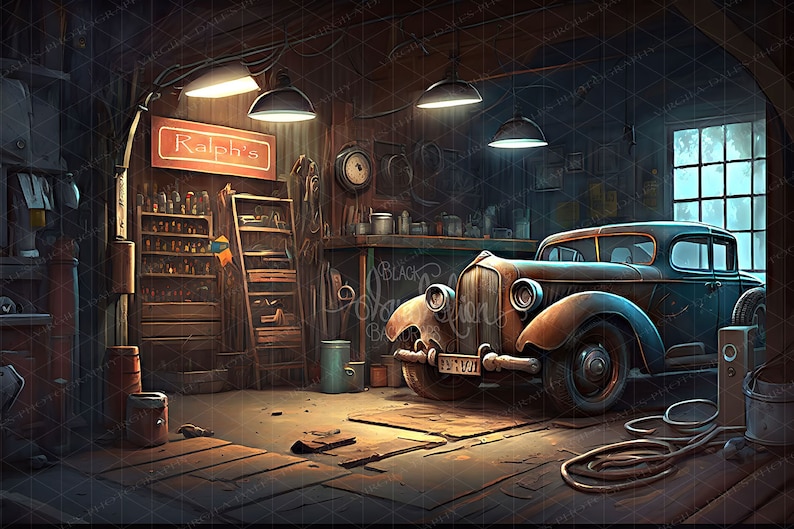 Mechanic Garage Digital Backdrop, Digital Backdrop for Photoshop, AI ...