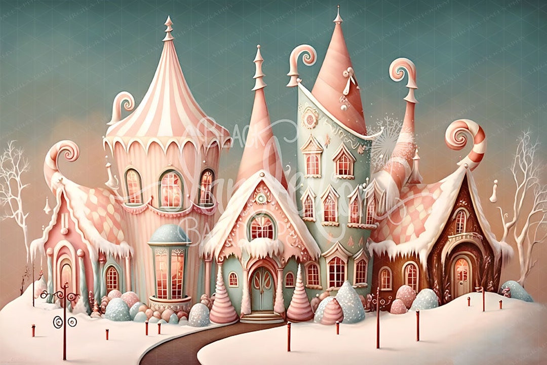 Candy Cane Lane, Digital Backdrop for Photoshop, Overlay, AI Digital ...