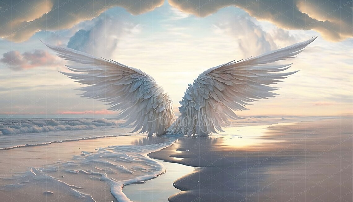 Angel Wings on the Beach Digital, Digital Backdrop for Photoshop ...