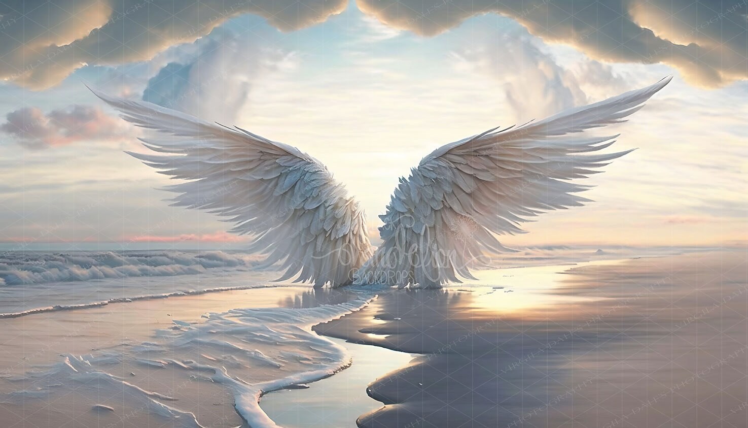 Angel Wings on the Beach Digital, Digital Backdrop for Photoshop ...