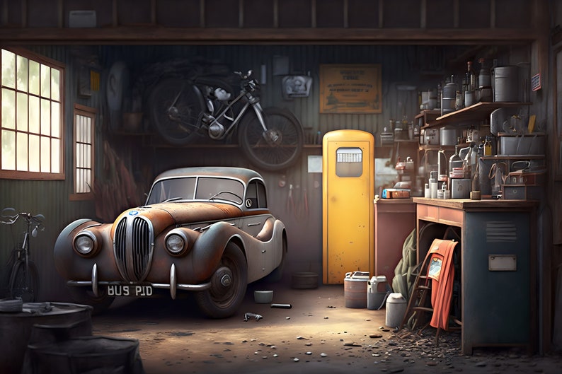Mechanic Garage Digital Backdrop, Digital Backdrop for Photoshop, AI ...