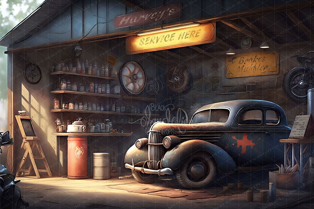 Mechanic Garage Digital Backdrop, Digital Backdrop for Photoshop, AI ...