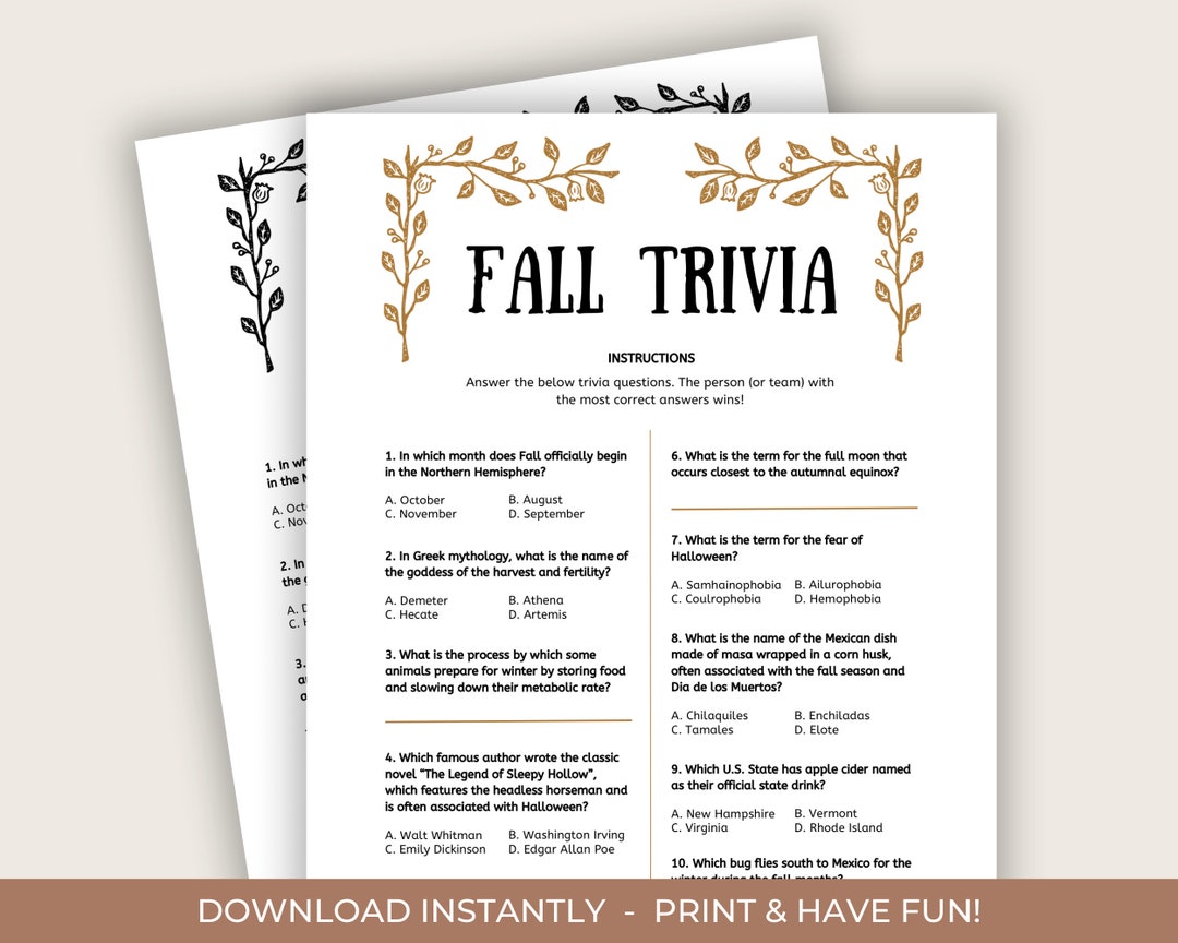 Fall Trivia Game, Printable Autumn Trivia Game for Groups, Fall Party ...