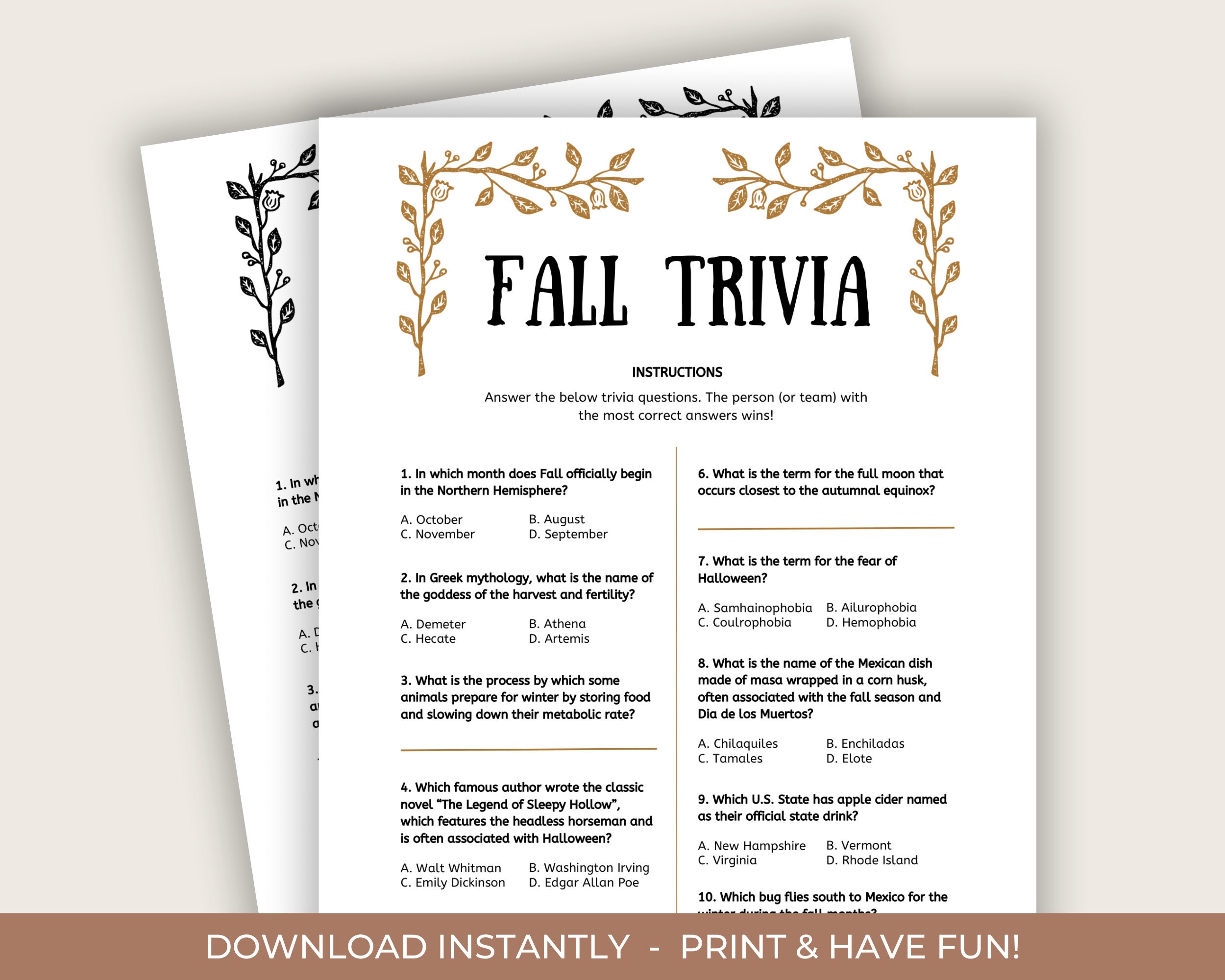 Fall Trivia Game, Printable Autumn Trivia Game for Groups, Fall Party ...