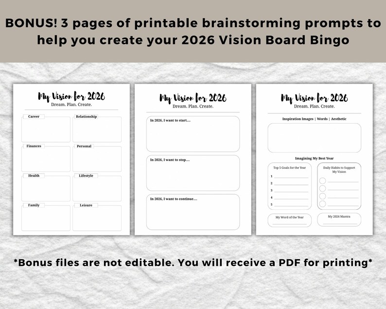 Editable 2026 Vision Board Bingo Template, 2026 Bingo Card, New Year ...