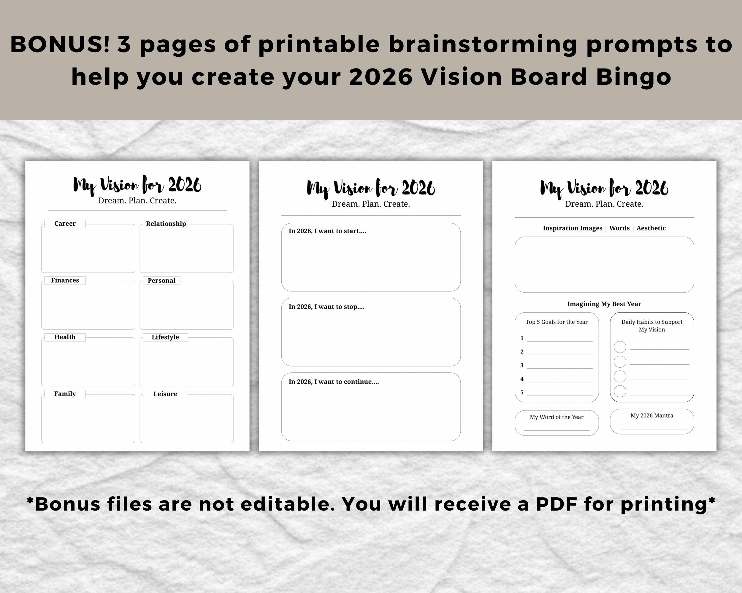 Editable 2026 Vision Board Bingo Template, 2026 Bingo Card, New Year ...