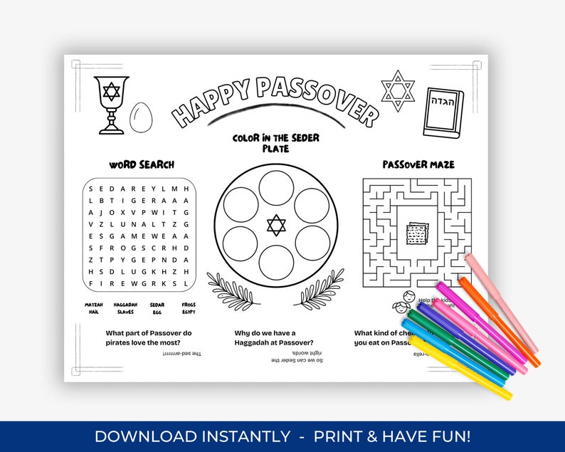 Passover Activity Sheet, Passover Games for Kids, Activity Placemat ...