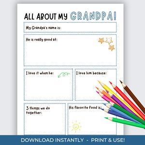 All About My Grandpa Coloring Sheet, Printable Grandpa Gift, Father's ...