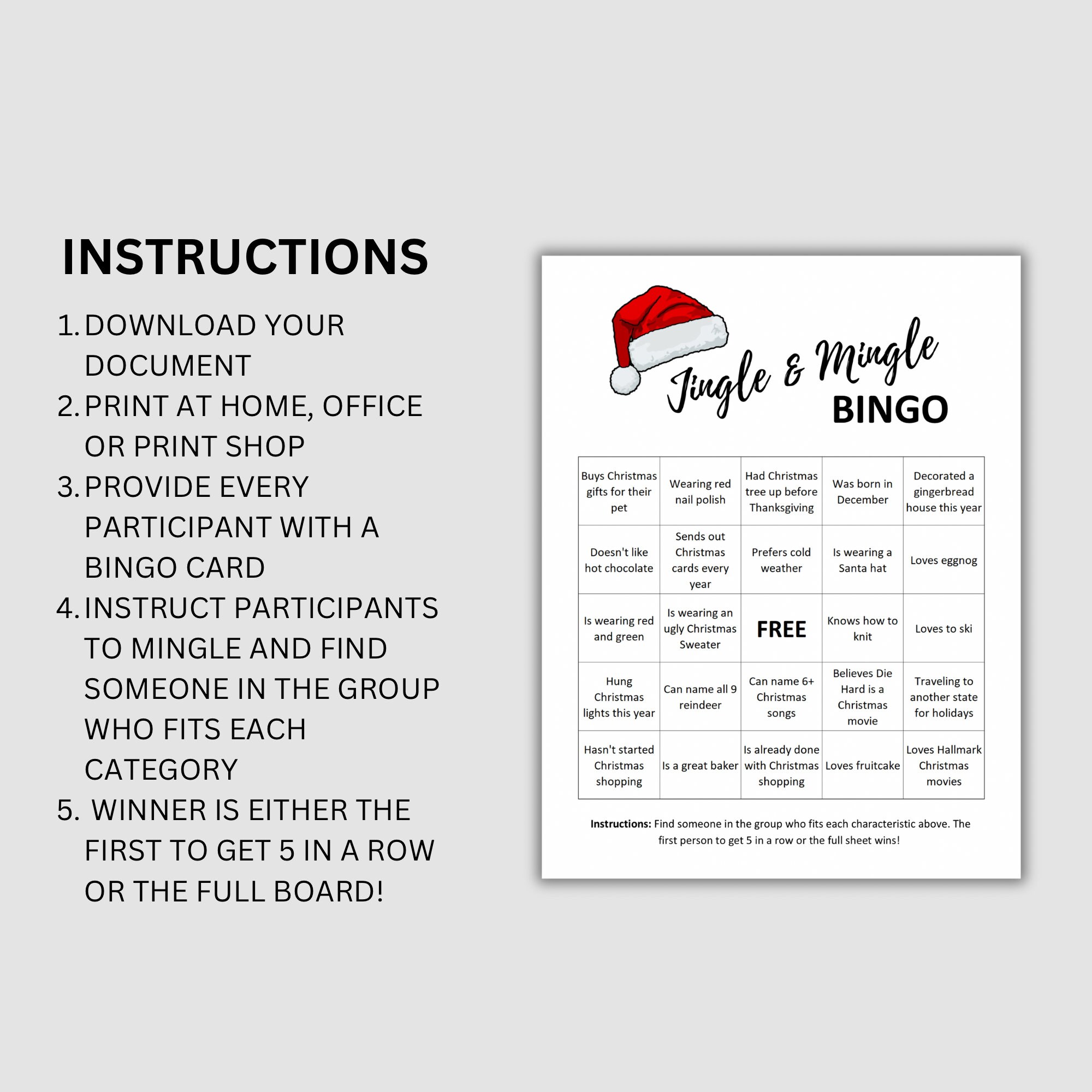 Jingle and Mingle Bingo Printable, Holiday Icebreaker Bingo, Work ...